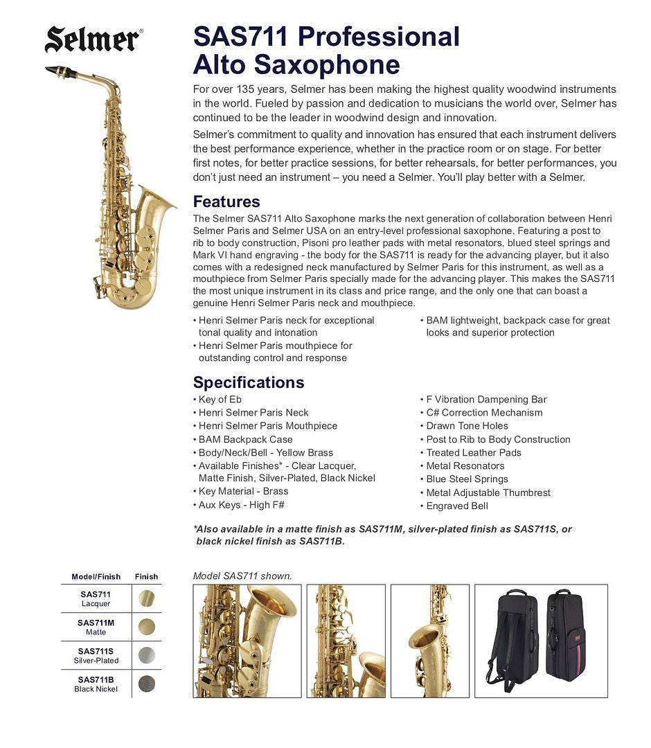 Selmer STS711M Matte Finish Pro Tenor Saxophone BRAND NEW MODEL – Sax ...